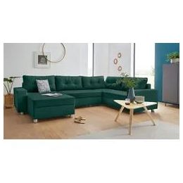 Wohnlandschaft Collection AB "Paris U-Form" Sofas Gr. B/T: 310 cm x 212 cm, Samtoptik, mit Bettfunktion, grün inklusive Federkern, wahlweise mit Bettfunktion und Bettkasten