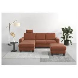 Ecksofa Home Affaire "Summer L-Form" Sofas Gr. B/H/T: 249 cm x 91 cm x 164 cm, Feincord, Recamiere links, mit Bettfunktion-mit Bettkasten-ohne Federkern, rosegold (kupfer) mit Recamiere, oder ohne Bettfunktion und Bettkasten, Cord-Bezug