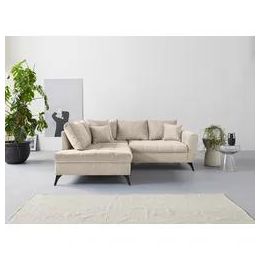 Ecksofa Inosign "Lörby L-Form" Sofas Gr. B/H/T: 224cm x 90cm x 191cm, Aqua Clean Pascha, Ottomane links, Aqua Clean Pascha, beige (natur) auch mit Aqua clean-Bezug, feine Steppung im Sitzbereich, lose Kissen