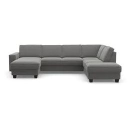 Wohnlandschaft Home Affaire "County U-Form" Sofas Gr. B/H/T: 309 cm x 81 cm x 213 cm, Struktur fein, Ottomane rechts, ohne Bettfunktion-ohne Bettkasten, grau wahlweise Ottomane links oder rechts, mit Federkern-Polsterung