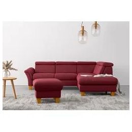 Ecksofa Home Affaire "Lindgren L-Form" Sofas Gr. B/H/T: 249 cm x 84 cm x 217 cm, Luxus-Microfaser Florence, Ottomane rechts, ohne TV-Funktion motorisch-ohne Bettfunktion mit einklappbaren Rollen-ohne Stauraum-ohne Kopfteilverstellung-mit Federkern, rot (bordeaux) wahlweise mit TV-Funktion, Stauraum und Kopfteilverstellung