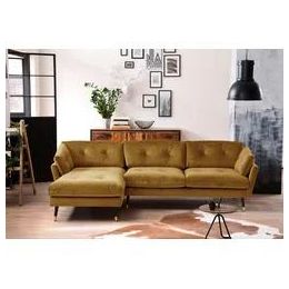 Ecksofa TRENDS BY HG "Japan L-Form" Sofas Gr. B/H/T: 270cm x 84cm x 155cm, Microvelours, Recamiere links, gelb (senf) mit Fuß in Holz-Metallkombination, Recamiere rechts oder links