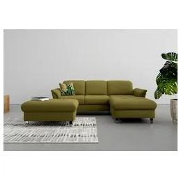 Sit & More Ecksofa SIT&MORE "Maggiore L-Form" Sofas Gr. B/T: 258 cm x 173 cm, Soft clean, mega-Recamiere rechts, mit Kopfteilverstellung-ohne Bettfunktion-ohne Bettkasten-Fussfarbe: Nickel satiniert, grün (olive) wahlweise mit Kopfteilverstellung, Bettfunktion und Bettkasten