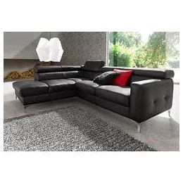 Ecksofa COTTA "Sammy L-Form" Sofas Gr. B/H/T: 239cm x 74cm x 207cm, NaturLEDER, Ottomane links, ohne Bettfunktion-mit Kopfteilverstellung, schwarz inklusive Kopfstützen-Höhenverstellung, wahlweise mit Bettfunktion