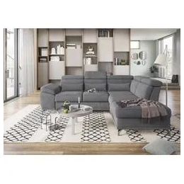 Sit & More Ecksofa SIT&MORE "Cabrio L-Form" Sofas Gr. B/H/T: 274 cm x 87 cm x 230 cm, Struktur weich, langer Schenkel links, mit Bettfunktion-mit Bettkasten-mit Sitztiefenverstellung-mit Kopfteilverstellung-mit Armteilfunktion-mit 3 Nierenkissen, grau mit Sitztiefenverstellung und Federkern, 3 Nierenkissen