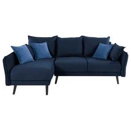 Ecksofa Inosign "Asra L-Form" Sofas Gr. B/H/T: 240cm x 95cm x 170cm, Samtvelours, Recamiere links, mit Bettfunktion-mit Bettkasten, blau (marineblau, blau) incl. Bettfunktion und Bettkasten, Seitentasche im Armteil, Federkern