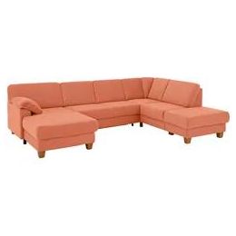 Wohnlandschaft Home Affaire "Belfort U-Form" Sofas Gr. B/H/T: 314cm x 88cm x 91cm, Luxus-Microfaser ALTARA NUBUCK, Ottomane rechts, mit Bettfunktion-mit Stauraum, orange (terra) mit Federkern, wahlweise Bettfunktion und Stauraum