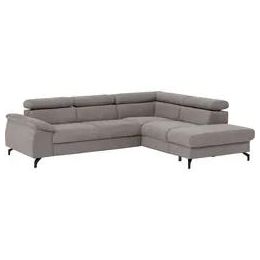 Ecksofa COTTA "Komaris L-Form" Sofas Gr. B/H/T: 249cm x 72cm x 207cm, Microfaser, Ottomane rechts, mit Bettfunktion-mit Bettkasten-mit Kopfteilverstellung, grau (dark grey) inklusive Kopfteilverstellung, wahlweise BettfunktionBettkasten