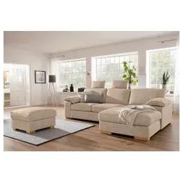 Ecksofa Home Affaire "Ventura L-Form" Sofas Gr. B/H/T: 277cm x 86cm x 172cm, Luxus-Microfaser, Recamiere rechts, ohne Bettfunktion, beige wahlweise mit Bettfunktion und BettfunktionBettkasten