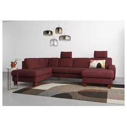 Wohnlandschaft Home Affaire "Vision U-Form" Sofas Gr. B/H/T: 315cm x 90cm x 215cm, Struktur weich, Ottomane links, ohne Bettfunktion-ohne Stauraum, lila (chianti) wahlweise mit Bettfunktion und Stauraum, auch in Easy Care-Bezug