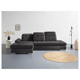 Ecksofa COTTA "Holiday L-Form" Sofas Gr. B/H/T: 302cm x 86cm x 190cm, Microfaser, Recamiere links, ohne Bettfunktion-ohne Bettkasten-mit Kopfteilverstellung-mit Armteilverstellung-mit Sitztiefenverstellung, braun (mud) Sitztiefenverstellung, wahlweise mit Bettfunktion inkl. Bettkasten