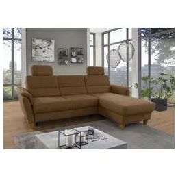 Ecksofa Home Affaire "Palmera L-Form" Sofas Gr. B/H/T: 244 cm x 89 cm x 163 cm, Struktur weich, Recamiere rechts, mit Bettfunktion-mit Bettkasten, braun (messing) Federkern, wahlweise mit Bettfunktion und mitohne Bettkasten