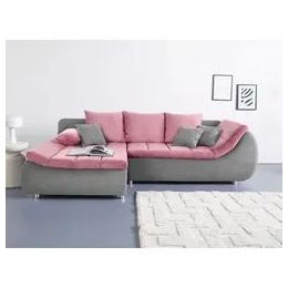 Ecksofa Inosign "Imola L-Form" Sofas Gr. B/H/T: 271cm x 90cm x 104cm, Microfaser-Struktur, Recamiere links, mit Bettfunktion und Bettkasten, lila (hellgrau, brombeer)