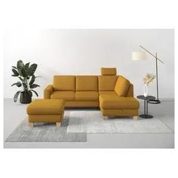 Ecksofa Home Affaire "Summer L-Form" Sofas Gr. B/H/T: 236cm x 91cm x 170cm, Breitcord, Ottomane rechts, mit Bettfunktion-mit Bettkasten-mit Federkern, gelb (mustard) mit Ottomane, wahlweise Bettfunktion und Bettkasten, Cord-Bezug