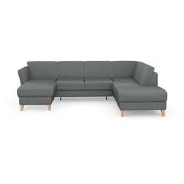 Sit & More Wohnlandschaft SIT&MORE "Visby U-Form" Sofas Gr. B/H/T: 303 cm x 87 cm x 213 cm, Chenille, Ottomane rechts, mit Bettfunktion-mit Stauraum, grau wahlweise mit Bettfunktion und Stauraum, frei im Raum stellbar