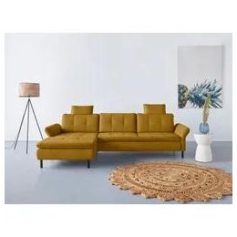 Ecksofa Inosign "Birkholm L-Form" Sofas Gr. B/H/T: 267cm x 83cm x 174cm, Olympia EASY CLEAN, Recamiere links, mit Armlehnfunktion, gelb (mustard) Armlehnverstellung, auch in Easy Clean Bezug - mit Wasser zu reinigen