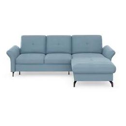 Ecksofa Places of Style "Calando L-Form" Sofas Gr. B/H/T: 258cm x 91cm x 165cm, Soft clean, mega-Recamiere rechts, mit Bettfunktion-mit Bettkasten-mit Armteilverstellung, blau (hellblau) wahlweise mit Bettfunktion, Bettkasten und Armteilfunktion