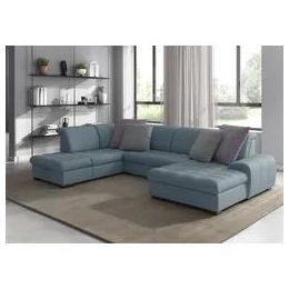 Sit & More Wohnlandschaft SIT&MORE "Luxor U-Form" Sofas Gr. B/H/T: 329 cm x 82 cm x 224 cm, Soft clean, Ottomane links, ohne Bettfunktion-ohne Bettkasten-ohne Kopfteilverstellung, blau (hellblau) wahlweise mit Bettfunktion, Bettkasten und Kopfteilverstellung