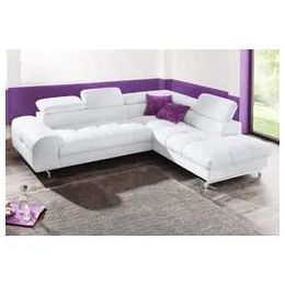 Ecksofa COTTA "Chef L-Form" Sofas Gr. B/H/T: 262cm x 72cm x 206cm, Kunstleder SOFTLUX, Ottomane rechts, mit Kopfteilverstellung-ohne Bettfunktion, weiß (altweiß) mit Kopfteilverstellung, wahlweise Bettfunktion