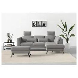 Sit & More Ecksofa SIT & MORE "Lindholm L-Form" Sofas Gr. B/H/T: 254cm x 88cm x 188cm, Luxus-Microfaser ALTARA NUBUCK, Ottomane rechts, mit Sitztiefenverstellung, grau (anthrazit) mit Sitztiefenverstellung und Federkern