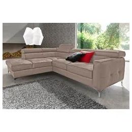 Ecksofa COTTA "Sammy L-Form" Sofas Gr. B/H/T: 239cm x 74cm x 207cm, Luxus-Kunstleder, Ottomane links, ohne Bettfunktion-mit Kopfteilverstellung, grau (stone) inklusive Kopfstützen-Höhenverstellung, wahlweise mit Bettfunktion