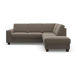 Ecksofa Home Affaire "County L-Form" Sofas Gr. B/H/T: 236cm x 81cm x 213cm, Struktur fein, Ottomane rechts, mit Bettfunktion-mit Bettkasten, beige (dunkelbeige) wahlweise Ottomane links oder rechts, mit Federkern-Polsterung