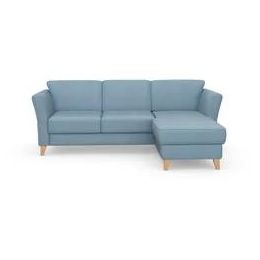 Sit & More Ecksofa SIT & MORE "Visby L-Form" Sofas Gr. B/H/T: 248cm x 87cm x 162cm, Soft clean, Recamiere rechts, ohne Bettfunktion-ohne Bettkasten, blau (hellblau) Wahlweise mit Bettfunktion und Bettkasten, frei im Raum stellbar