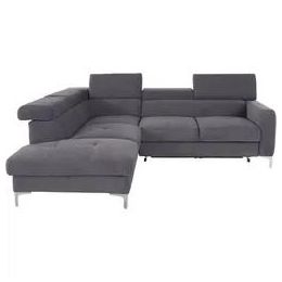 Ecksofa COTTA "Sammy L-Form", grau (stone), B:242cm H:74cm T:207cm, Struktur (100% Polyester ), Chenille (90% Polyester; 10% Polyamid ), Sofas, inklusive Kopfteilverstellung, wahlweise mit Bettfunktion