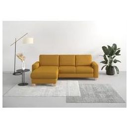 Ecksofa Home Affaire "Summer L-Form" Sofas Gr. B/H/T: 249cm x 91cm x 164cm, Breitcord, Recamiere links, ohne Bettfunktion-ohne Bettkasten-ohne Federkern, gelb (mustard) mit Recamiere, oder ohne Bettfunktion und Bettkasten, Cord-Bezug