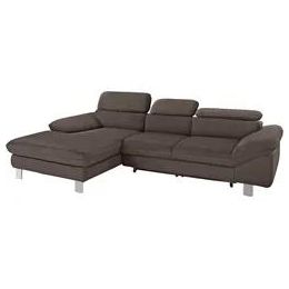 Ecksofa COTTA "Driver L-Form" Sofas Gr. B/H/T: 268cm x 73cm x 169cm, Chenille, Recamiere links, mit Kopfteilverstellung-mit Bettfunktion und Bettkasten, braun (espresso) mit Kopfteilverstellung, wahlweise Bettfunktion