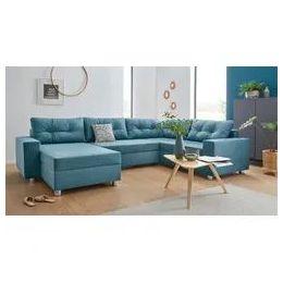 Wohnlandschaft Collection AB "Paris U-Form" Sofas Gr. B/T: 310 cm x 212 cm, Samtoptik, mit Bettfunktion, blau (azur) inklusive Federkern, wahlweise mit Bettfunktion und Bettkasten