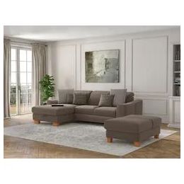 Sit & More Ecksofa SIT & MORE "Dundee L-Form" Sofas Gr. B/H/T: 264cm x 86cm x 175cm, Luxus-Microfaser Paris, Recamiere links, mit Kopfteilverstellung-mit Bettfunktion-mit Bettkasten, grau (taupe) mit Federkern und Massivholzfüßen, wahlweise Kopfteilverstellung