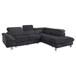 Ecksofa COTTA "Driver L-Form" Sofas Gr. B/H/T: 266cm x 73cm x 214cm, Chenille, Ottomane rechts, mit Kopfteilverstellung-ohne Bettfunktion und Bettkasten, schwarz mit Kopfteilverstellung, wahlweise Bettfunktion