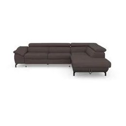 Ecksofa COTTA "Famous L-Form" Sofas Gr. B/T: 279cm x 228cm, Microfaser, Armlehne links-Ottomane rechts, mit Bettfunktion-mit Bettkasten, grau (charcoal) in modernem Design