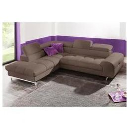 Ecksofa COTTA "Chef L-Form" Sofas Gr. B/H/T: 262cm x 72cm x 206cm, Luxus-Microfaser, Ottomane links, mit Kopfteilverstellung-mit Bettfunktion, braun mit Kopfteilverstellung, wahlweise Bettfunktion