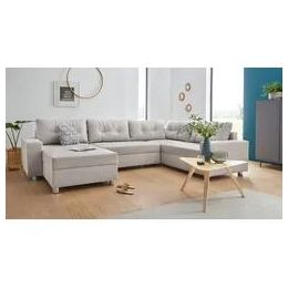 Wohnlandschaft Collection AB "Paris U-Form" Sofas Gr. B/T: 310 cm x 212 cm, Samtoptik, mit Bettfunktion, grau (hellgrau) inklusive Federkern, wahlweise mit Bettfunktion und Bettkasten