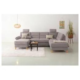 Wohnlandschaft Home Affaire "Westerland U-Form" Sofas Gr. B/H/T: 303cm x 90cm x 213cm, Chenille-Optik, Ottomane rechts, mit Bettfunktion, Stauraum und Armlehnfunktion, rosa (rose) Federkern, wahlweise Bettfunktion, Stauraum und Armlehn-Verstellung