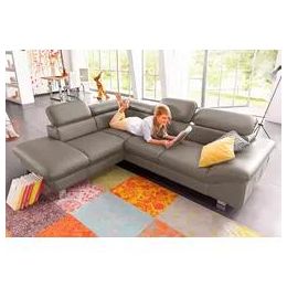 Ecksofa COTTA "Driver L-Form" Sofas Gr. B/H/T: 268cm x 73cm x 214cm, Luxus-Kunstleder, Ottomane links, mit Kopfteilverstellung-mit Bettfunktion und Bettkasten, grau (stein) mit Kopfteilverstellung, wahlweise Bettfunktion