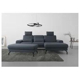 Sit & More Ecksofa SIT&MORE "Cinturo L-Form" Sofas Gr. B/H/T: 283 cm x 91 cm x 175 cm, Luxus-Microfaser TORO, mega-Recamiere rechts, inklusive Sitztiefenverstellung-inklusive Federkern, blau (dunkelblau) inklusive Sitztiefenverstellung und Federkern, Sitzhöhe 48 cm