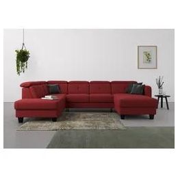 Sit & More Wohnlandschaft SIT & MORE "Belluci U-Form", rot (bordeaux), B:321cm H:85cm T:195cm, Sofas, Kopfteilverstellung und Federkern, wahlweise mit Bettfunktion