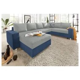 Wohnlandschaft Collection AB "Paris U-Form" Sofas Gr. B/H/T: 310 cm x 85 cm x 212 cm, Microfaser PRIMABELLE, Recamiere beidseitig montierbar, mit Bettfunktion-mit Bettkasten, blau (blau, hellgrau) mit Federkern, wahlweise Bettfunktion und Bettkasten