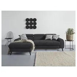 Ecksofa COTTA "Mia L-Form" Sofas Gr. B/H/T: 236cm x 74cm x 164cm, Microfaser, Recamiere links, Ohne Bettfunktion-ohne Bettkasten-ohne RGB-LED-Beleuchtung-ohne Wireless Charger, schwarz 3-tlg.-Kissen-Set, Recamiere, wahlweise mit oder ohne RGB-Beleuchtung