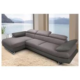 Ecksofa Inosign "Solution L-Form" Sofas Gr. B/H/T: 286cm x 73cm x 167cm, Kunstleder SOFTLUX-Luxus-Microfaser, ohne Bettfunktion, Recamiere links, grau (grau, grau) wahlweise mit Bettfunktion