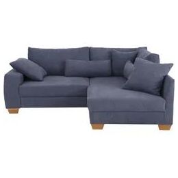 Ecksofa Home Affaire "Helena II, L-Form" Sofas Gr. B/H/T: 227 cm x 77 cm x 190 cm, Struktur weich, Ottomane rechts, mit Bettfunktion, blau (marine) Mit Federkern, wahlweise mit Bett und Taschenfederkern