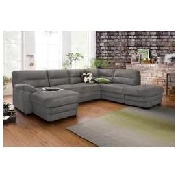 Wohnlandschaft COTTA "Royale U-Form" Sofas Gr. B/H/T: 316cm x 90cm x 93cm, Luxus-Microfaser, Ottomane rechts, ohne Bettfunktion, grau wahlweise mit Bettfunktion