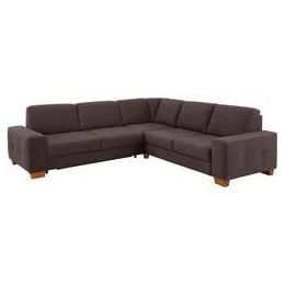 Ecksofa Home Affaire "Puccini L-Form" Sofas Gr. B/H/T: 276cm x 86cm x 271cm, Luxus-Microfaser, ohne Bettfunktion-ohne Schubladen, braun (dunkelbraun) mit Federkern, Sitztiefenverstellung, Kontrastnaht