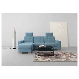 Sit & More Ecksofa SIT & MORE "Quincy L-Form", blau (hellblau), B:252cm H:82cm T:161cm, Sofas, wahlweise mit Bettfunktion und Bettkasten