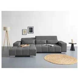 Ecksofa COTTA "Orion L-Form" Sofas Gr. B/H/T: 307cm x 73cm x 186cm, Luxus-Microfaser, Recamiere links, grau (anthracite) mit Recamiere, inkl. verstellbaren Kopfstützen und 3 Kissen