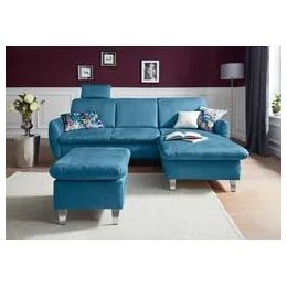 Sit & More Ecksofa SIT & MORE "Daytona L-Form" Sofas Gr. B/H/T: 245cm x 93cm x 164cm, Luxus-Microfaser ALTARA NUBUCK, Recamiere rechts, Mit Bettfunktion, blau (azur) mit Federkern, einer Kopfstütze und wahlweise Bettfunktion