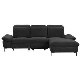 Ecksofa Places of Style "Amalfi L-Form" Sofas Gr. B/T: 263cm x 170cm, Feinstruktur, Recamiere rechts, mit verstellbaren Kopftstützen-ohne elektrische Relaxfunktion, schwarz mit verstellbaren Kopfstützen und Armlehnen